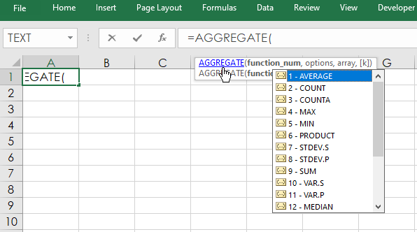 Excel Aggregate Function News cqg